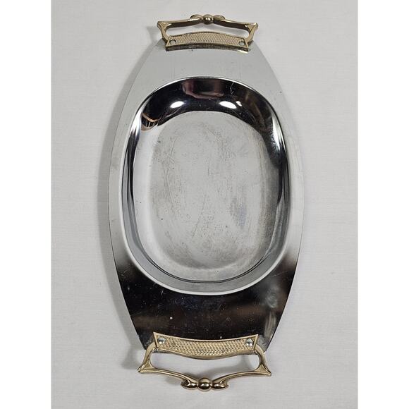 Kromex | Dining | Vintage Kromex Serving Tray Brass Handles Chrome ...